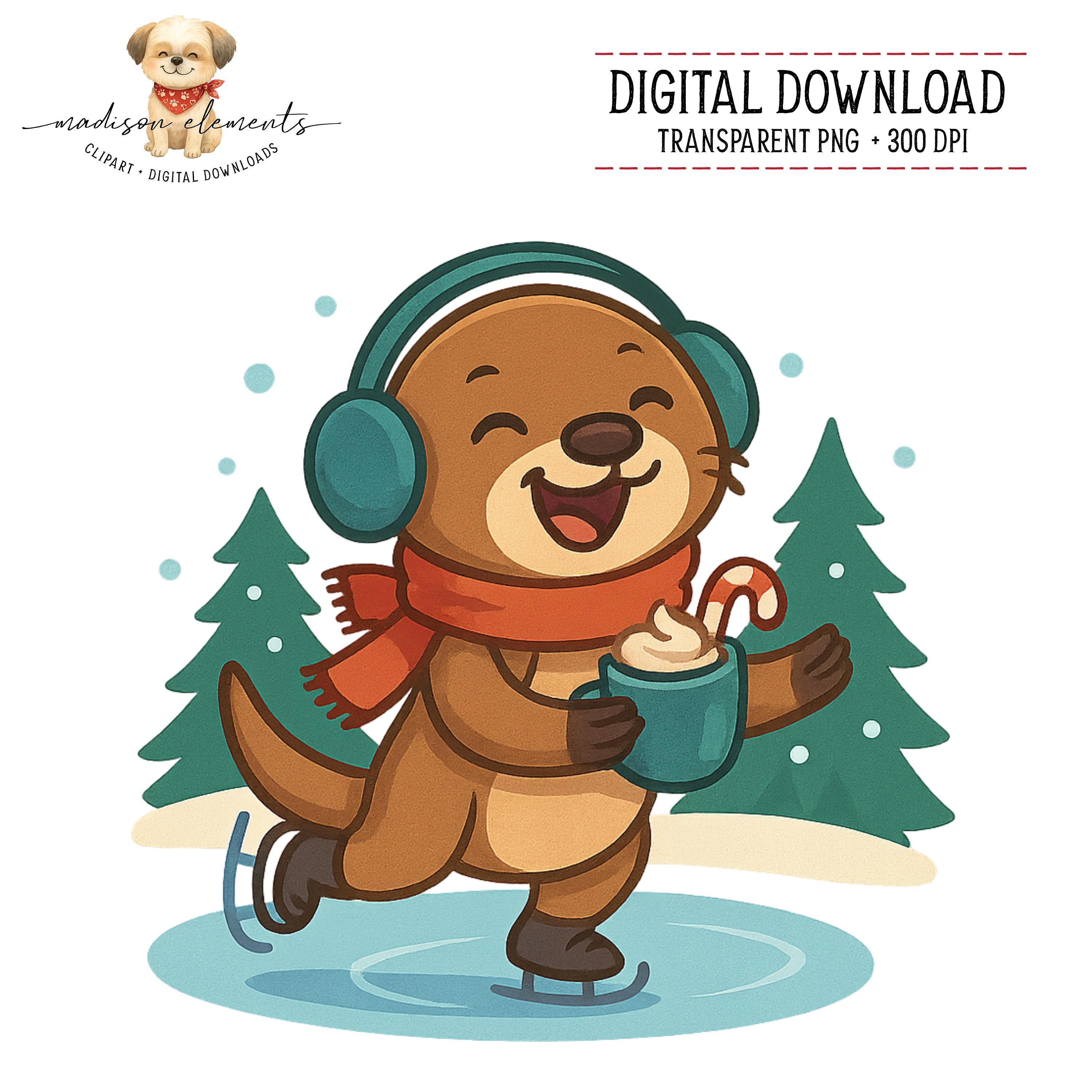 Otter Ice Skating PNG, Hot Cocoa Digital Download, Winter Animal PNG ...