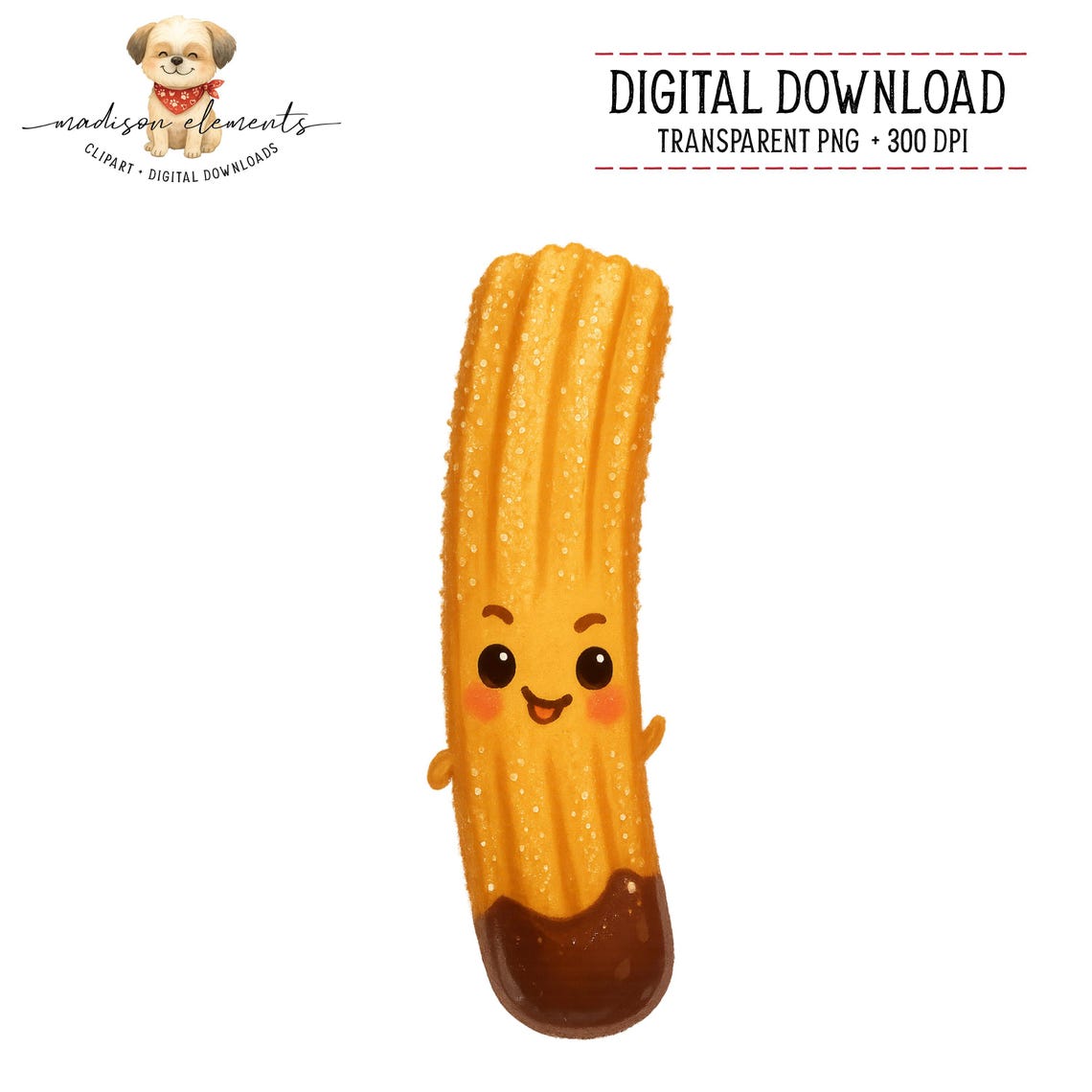 Cute Churro Digital PNG, Dessert Illustration, Foodie Art Print, Funny ...