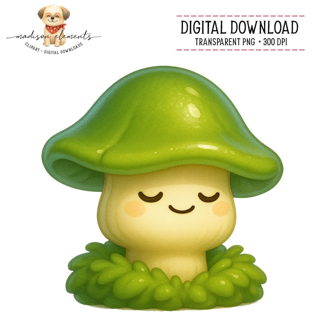 Cute Tiny Mosscap Mushroom PNG Digital Download, Cartoon Mushroom ...