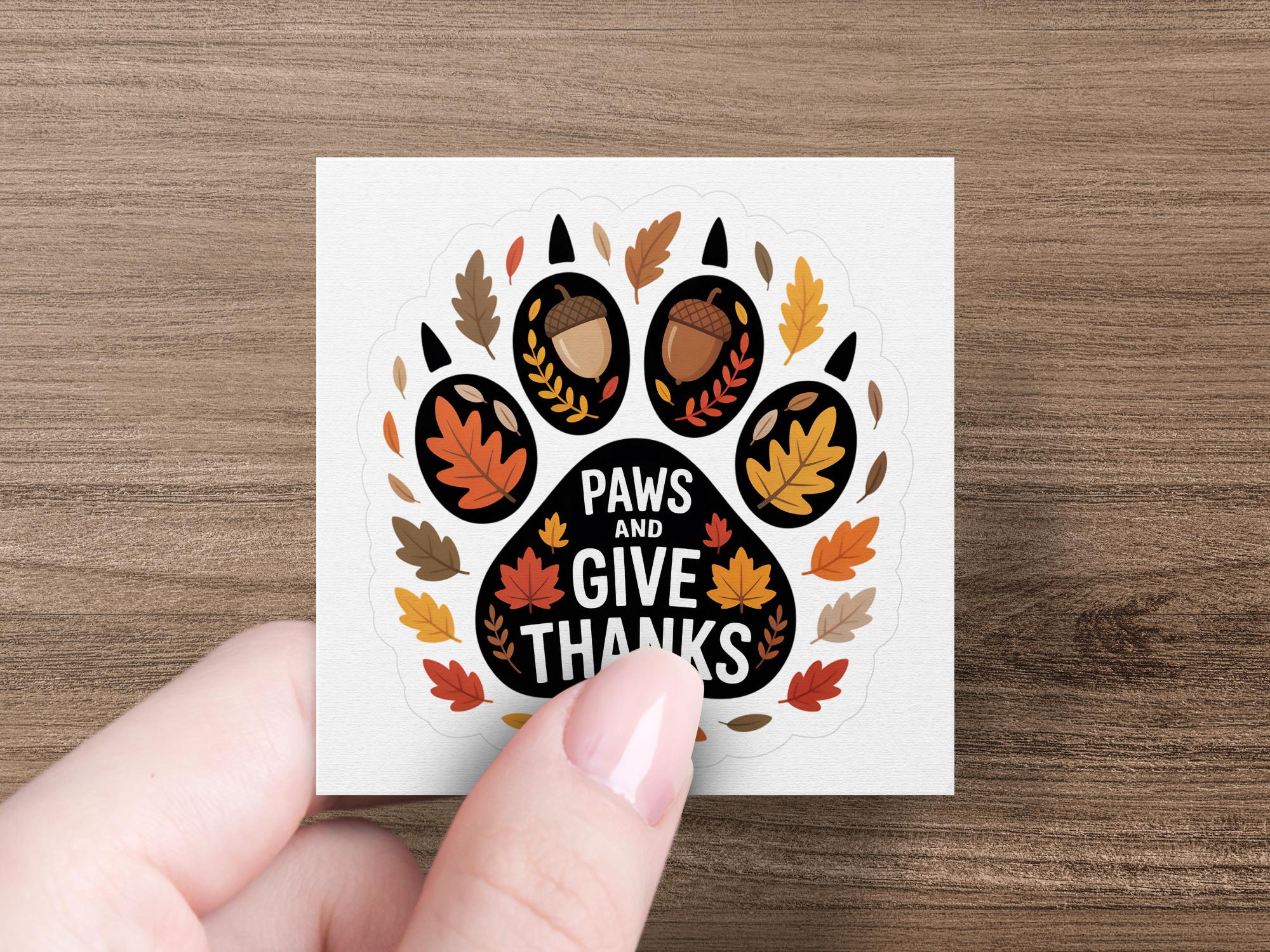 Paws and Give Thanks Digital PNG, Thanksgiving Animal Paw, Acorn Leaves ...