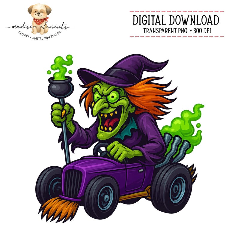 Digital Wacky Racer Witch Png, Halloween Derby Car PNG, Monster Mashup Clipart, Spooky Hot Rod ...