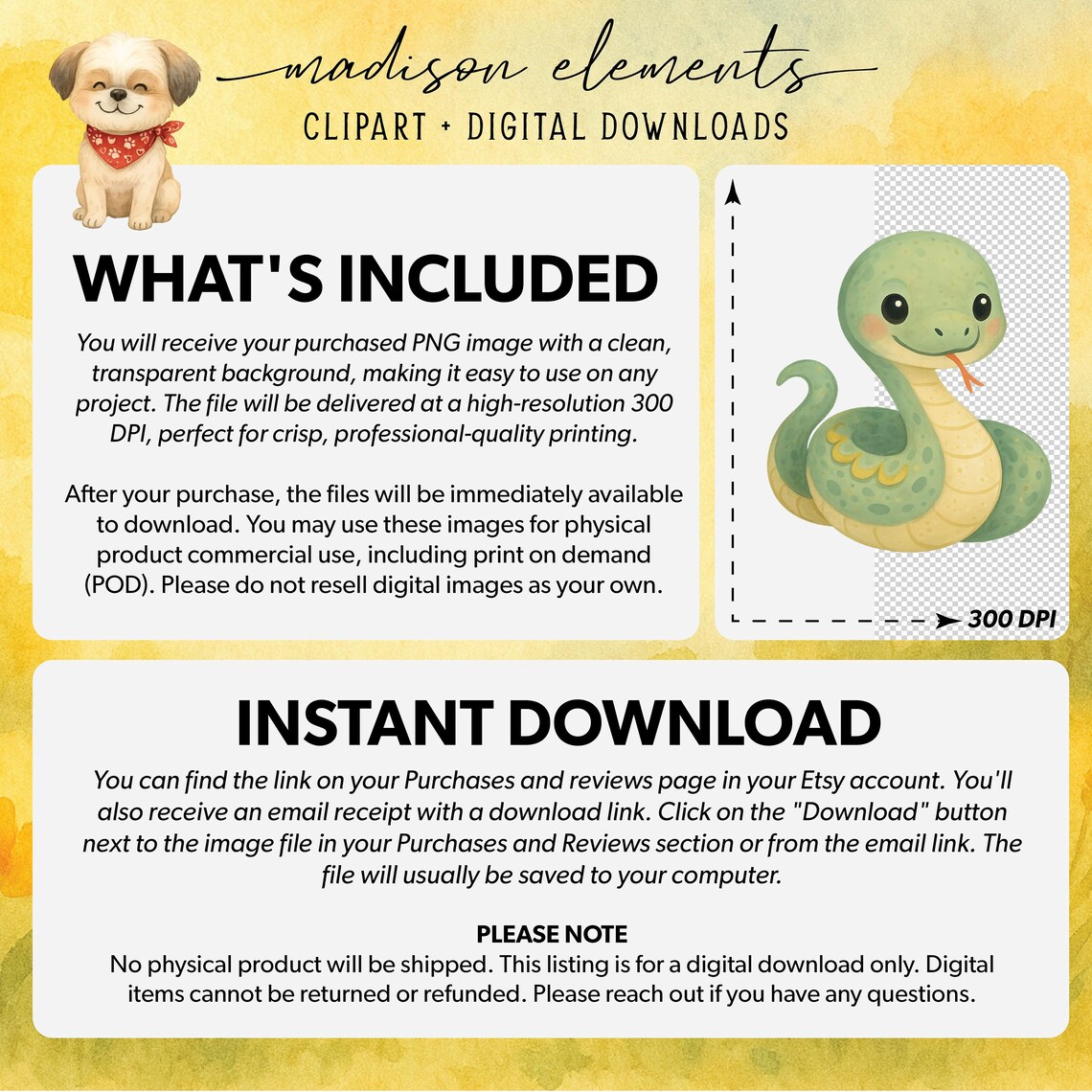 Cute Snake Digital PNG Download, Watercolor Reptile Clipart, Nursery ...
