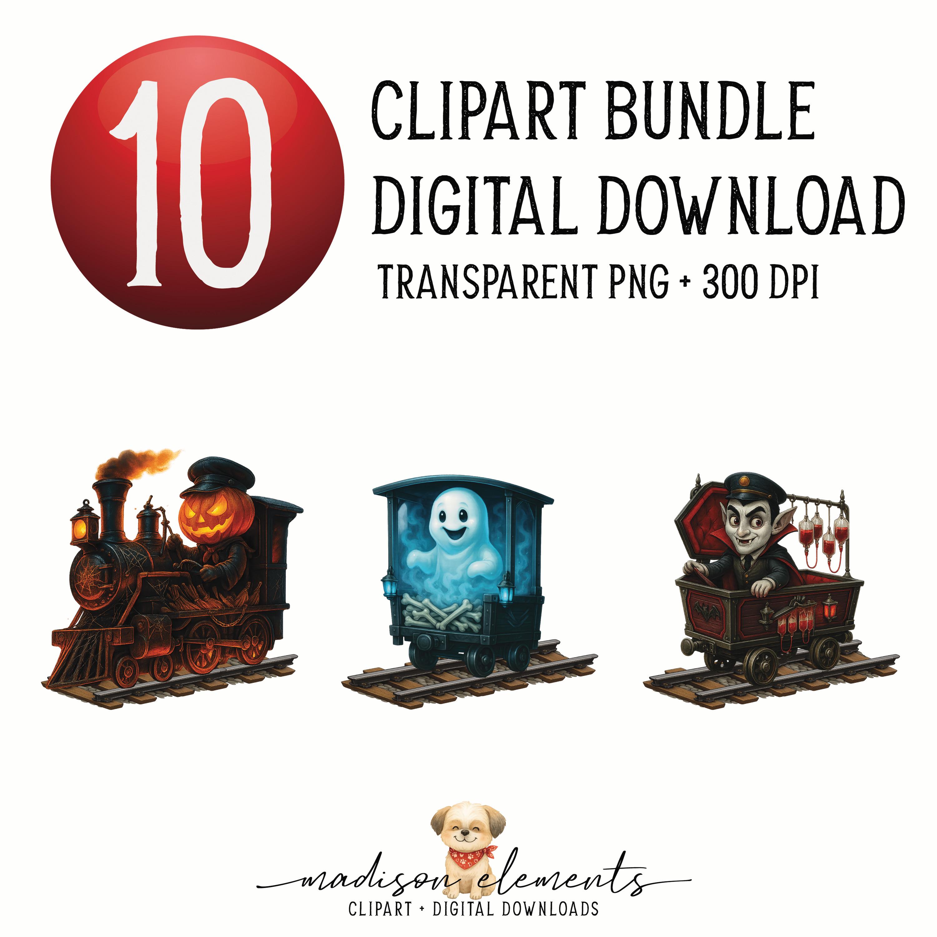 Halloween Train Digital PNG Bundle, Spooky Trains Clipart Set ...