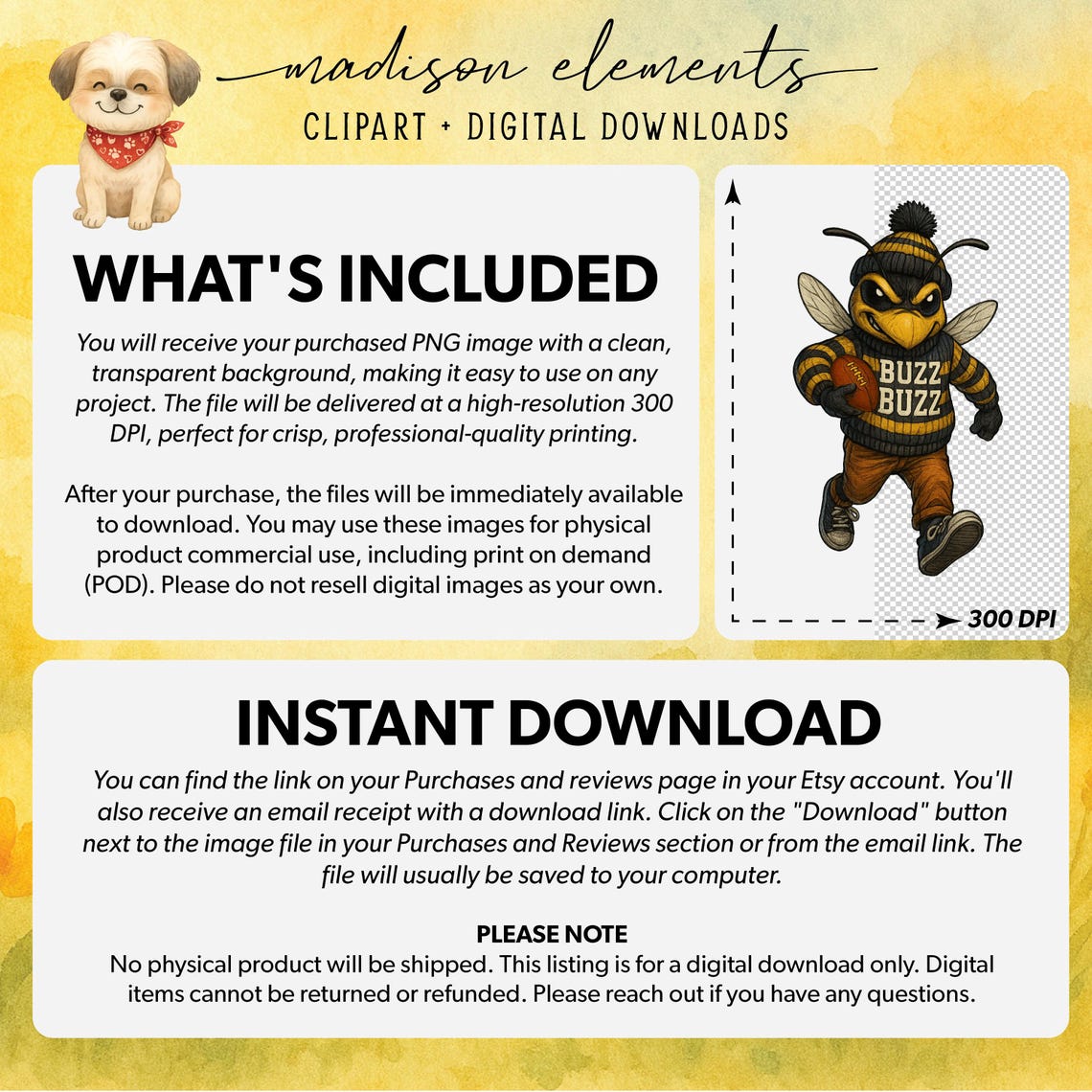 Buzz Buzz Bee PNG, Yellowjacket Football Mascot Digital Download, Black ...