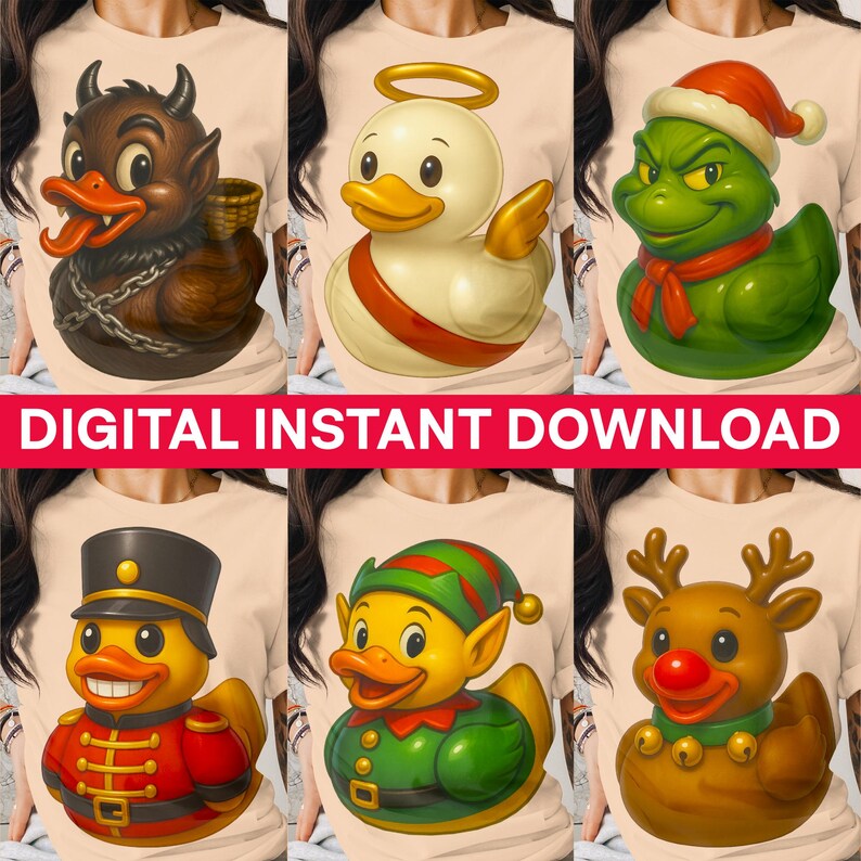 Christmas Rubber Duck Digital PNG Bundle, Festive Duckies in Xmas ...
