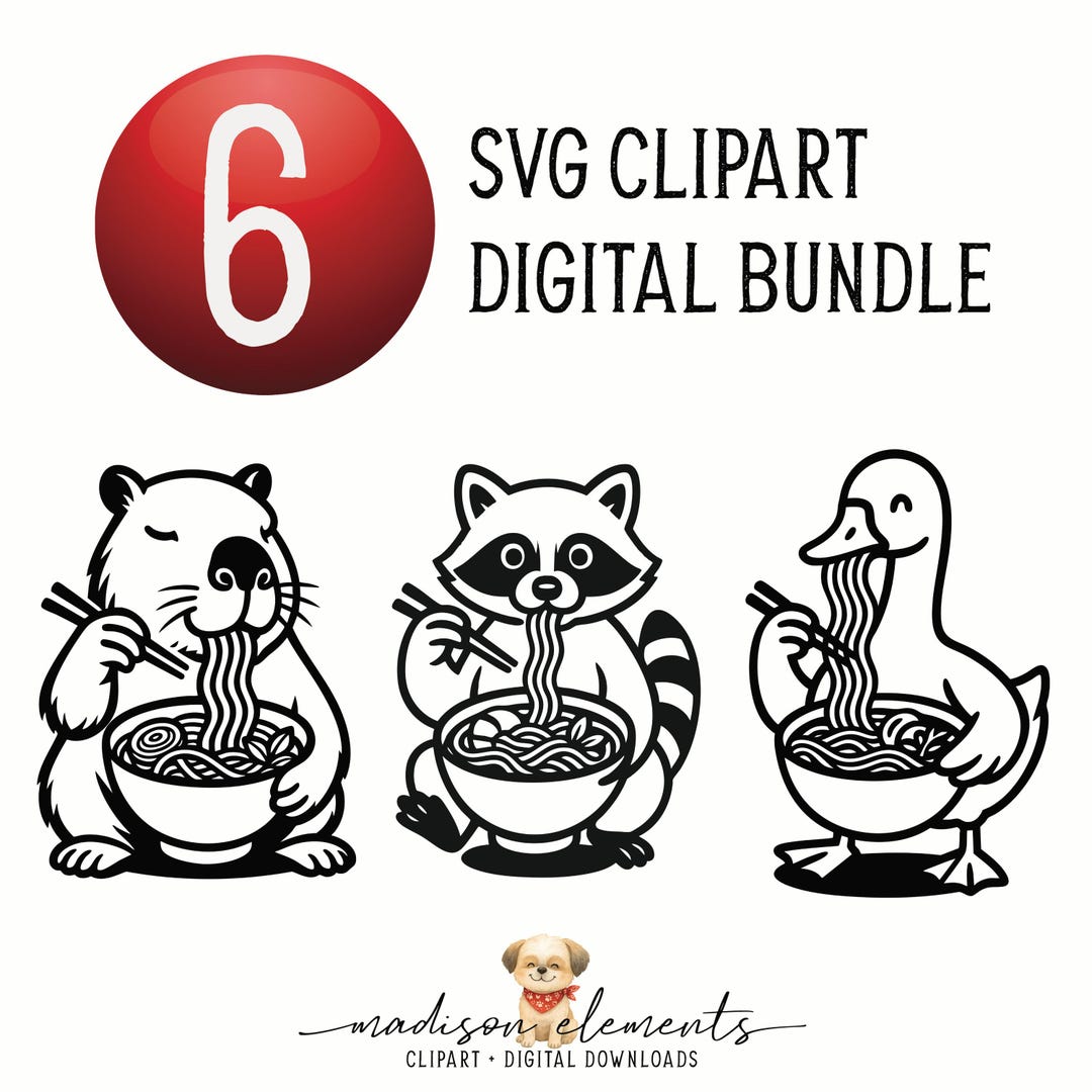 Ramen Animals SVG Bundle, Beaver Raccoon Duck Clipart, Noodles Digital ...
