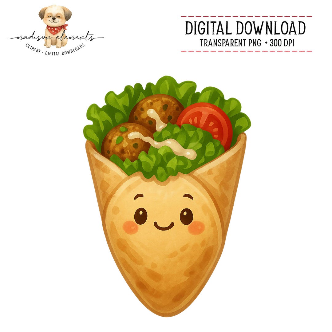 Cute Falafel Wrap Digital PNG, Kawaii Food Art, Middle Eastern Food ...