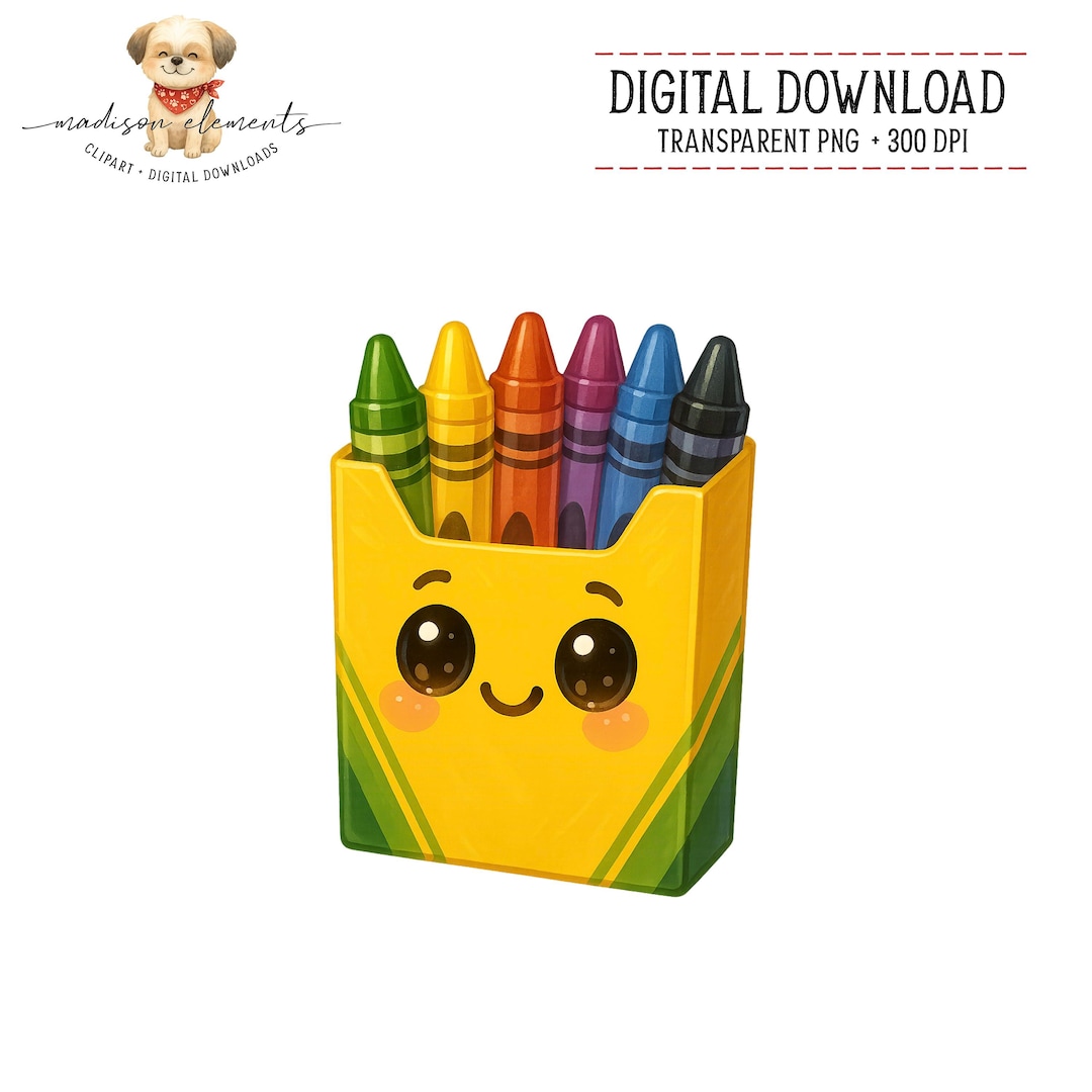 Cute Crayons Digital PNG Download, Kawaii Crayons Clipart, Smiling ...