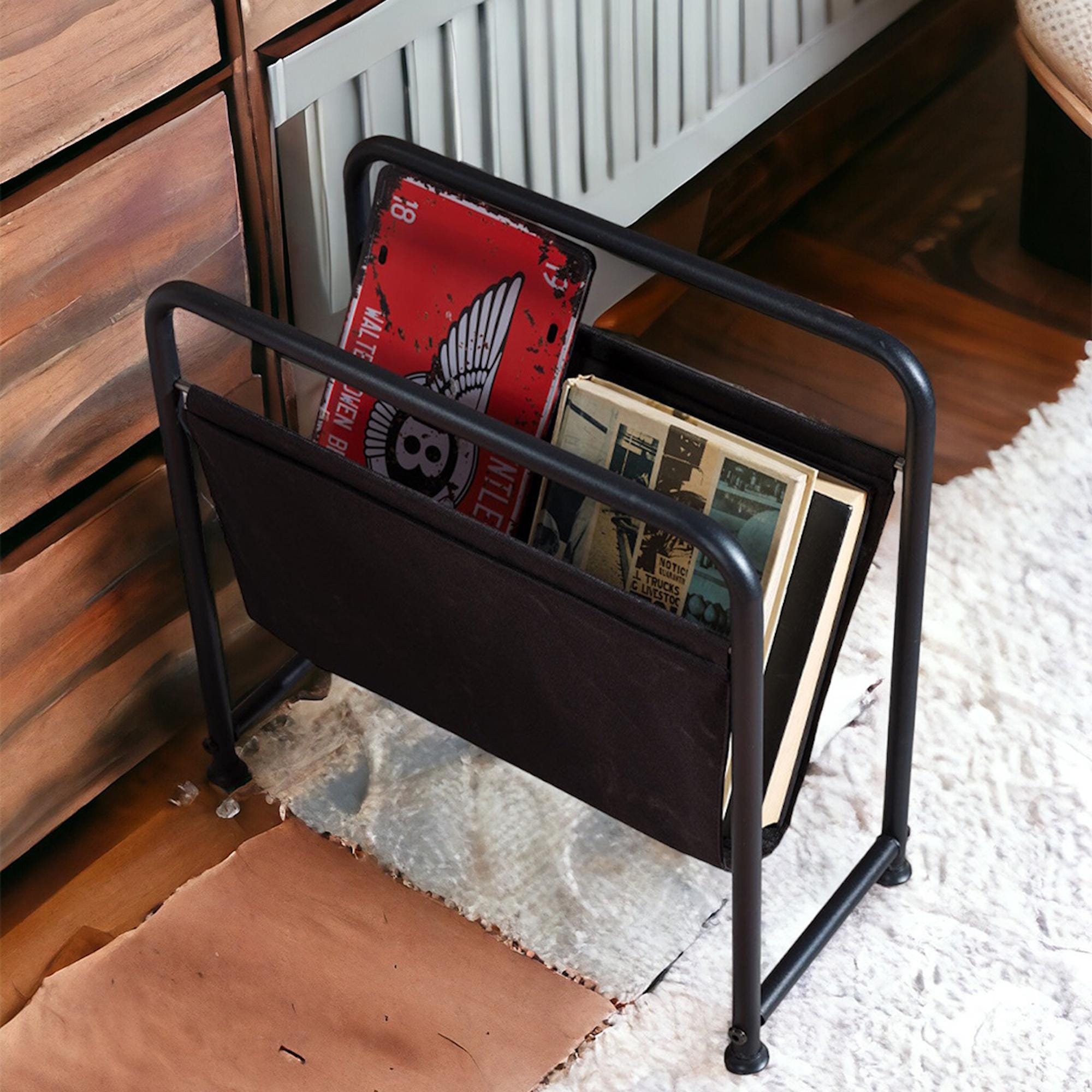 Modern Metal & Leather Magazine Rack: Minimalist Home Decor - Etsy