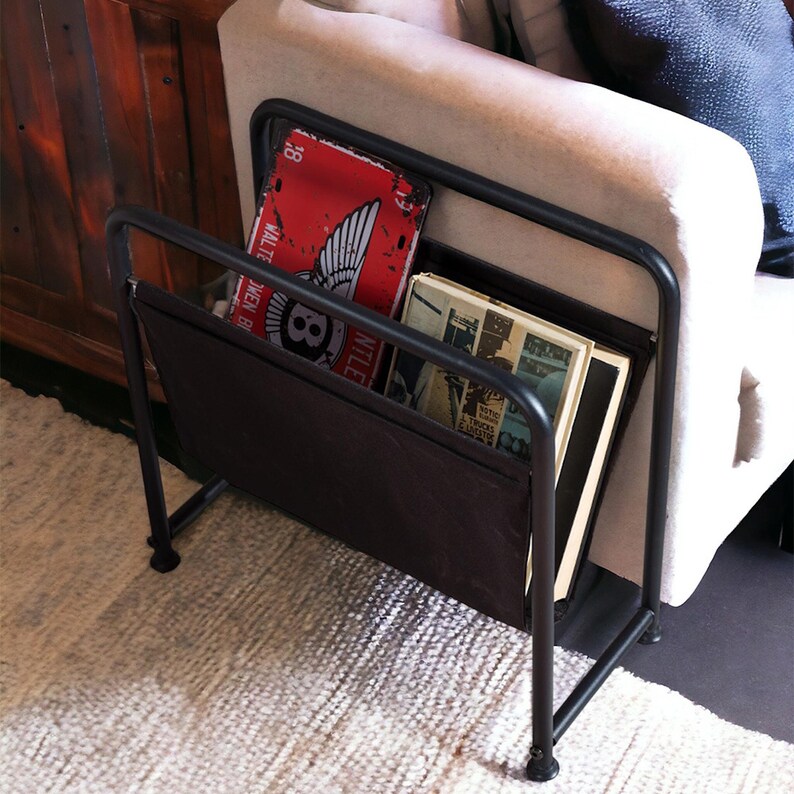 Modern Metal & Leather Magazine Rack: Minimalist Home Decor - Etsy