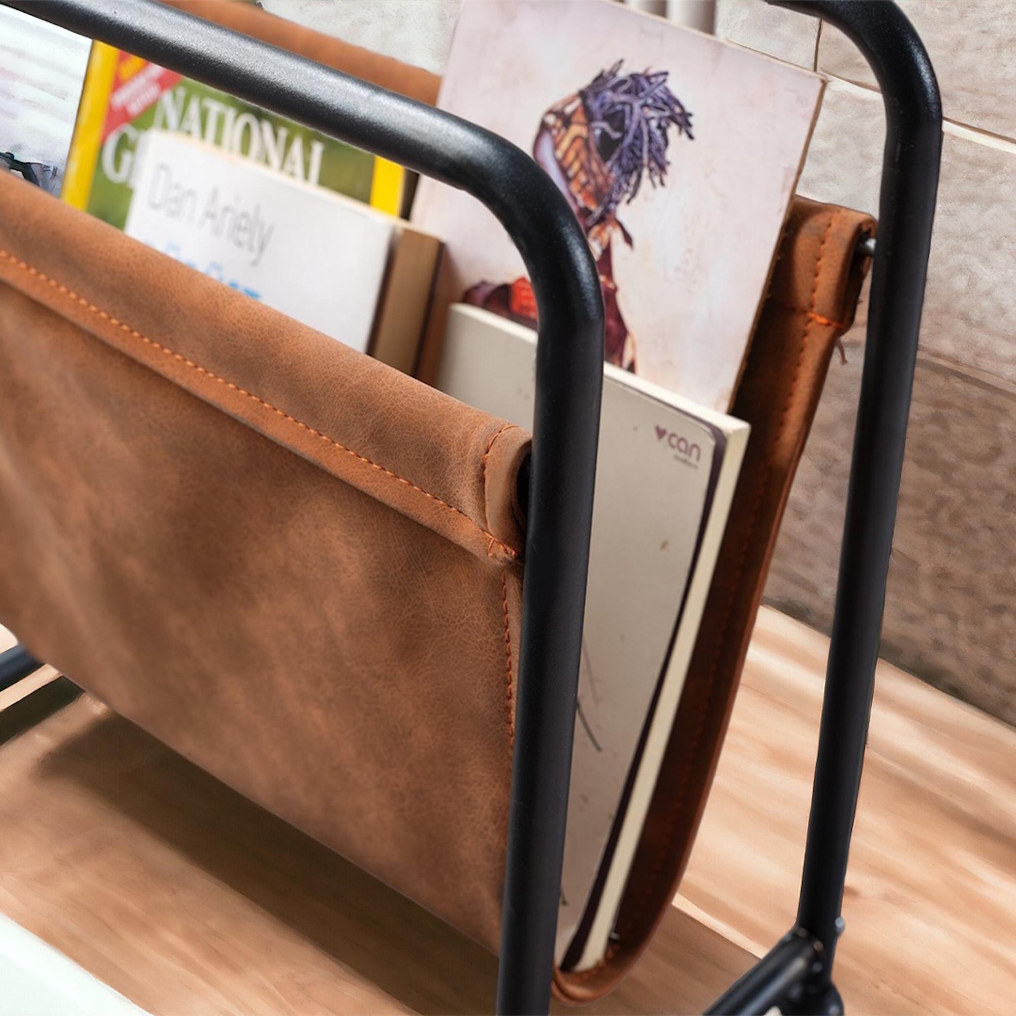 Modern Metal & Leather Magazine Rack: Minimalist Home Decor - Etsy