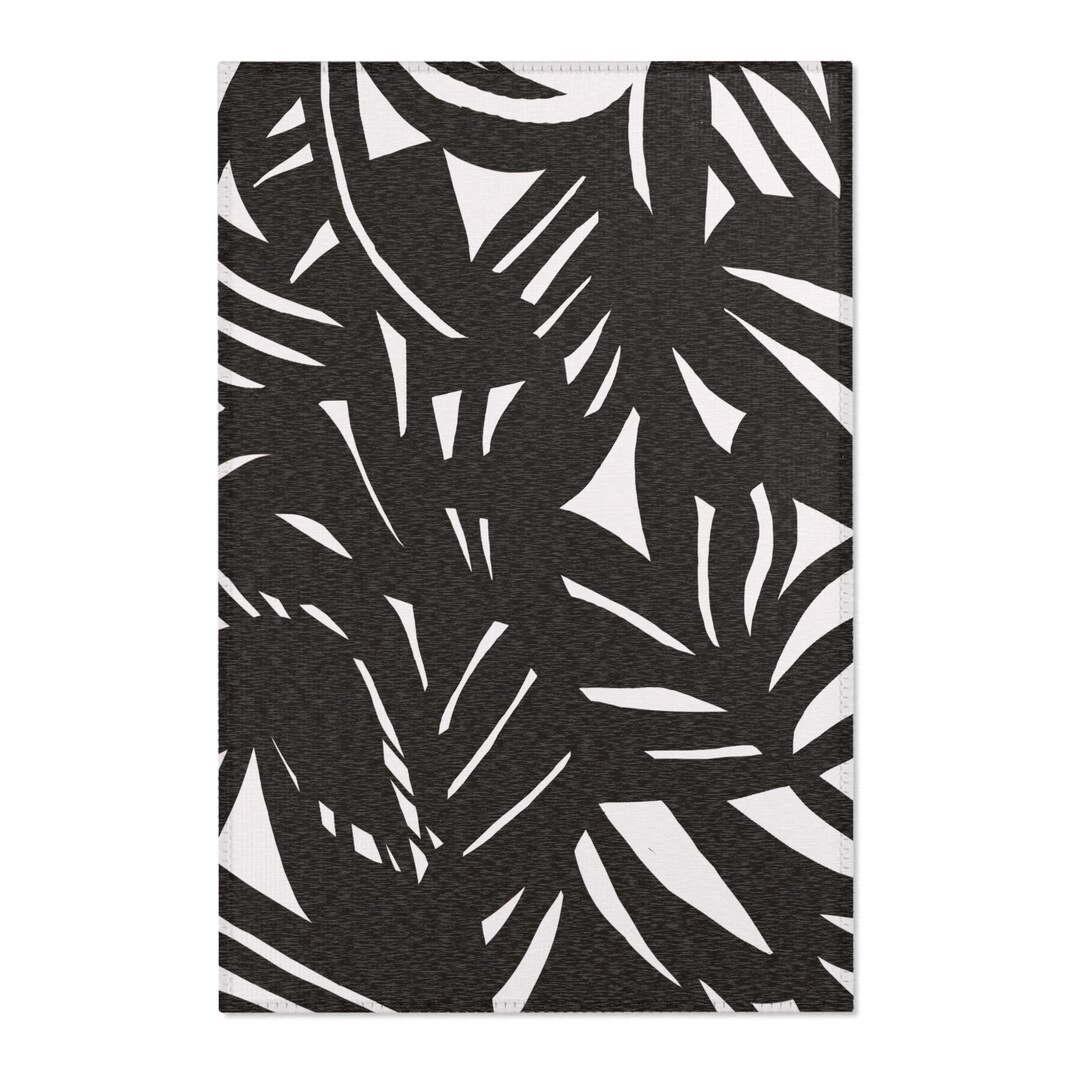 RUG Black and White Leaf Graphic Design on Non-skid Area Rug for Living ...