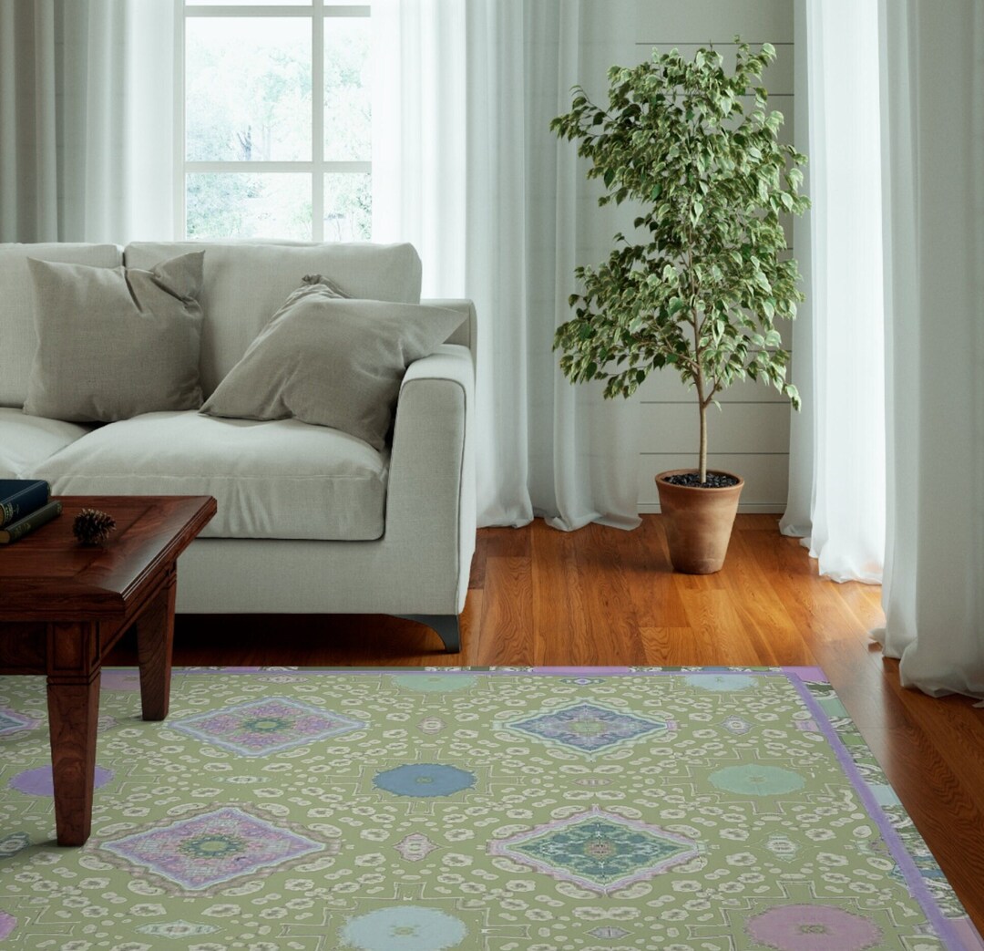 Indoor Area Olive Green Pastel Rectangle Rug Soft Surface Thin Carpet ...