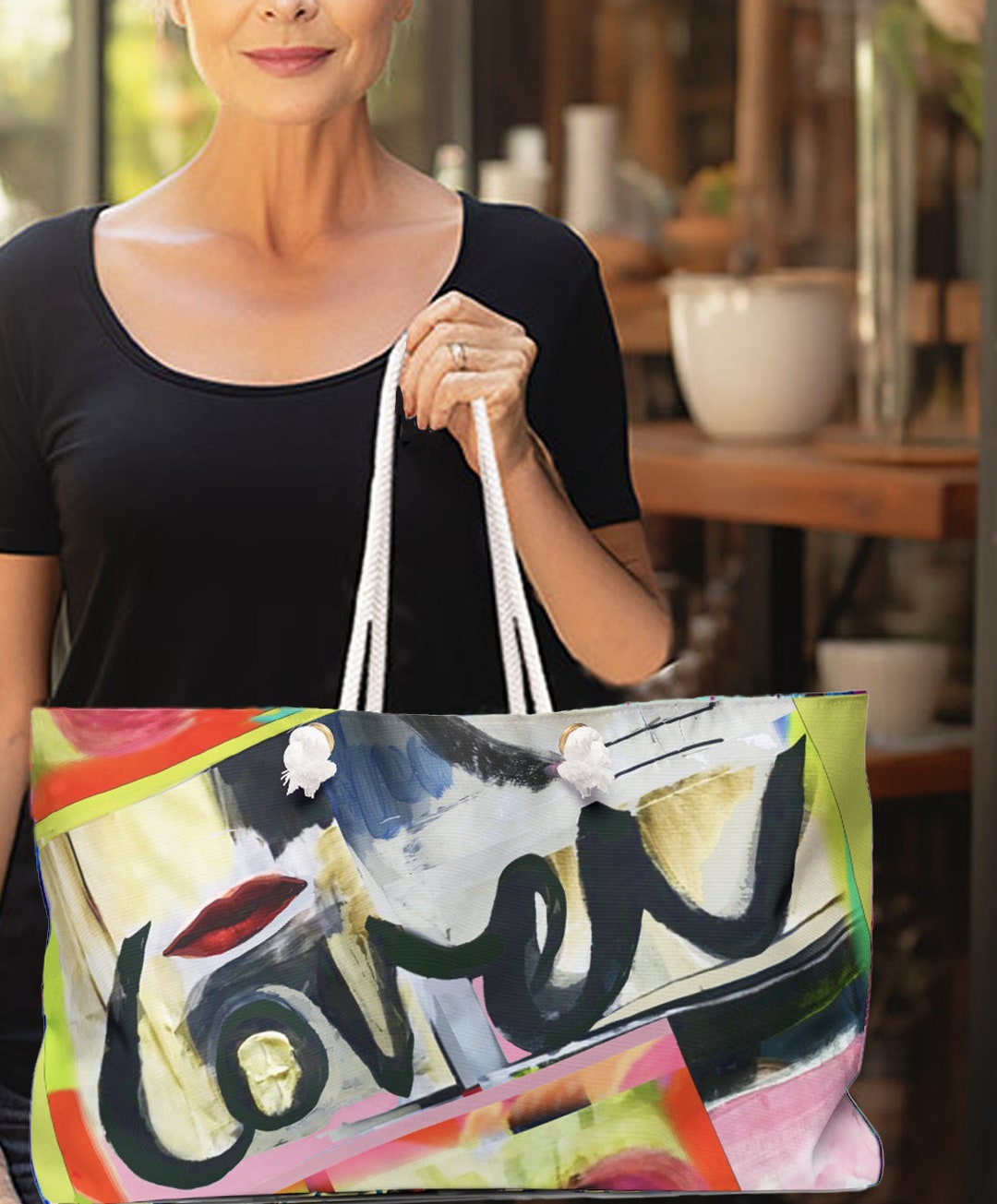 LARGE RECTANGLE Weekend Tote Graffiti Style Colorful Artwork Street ...