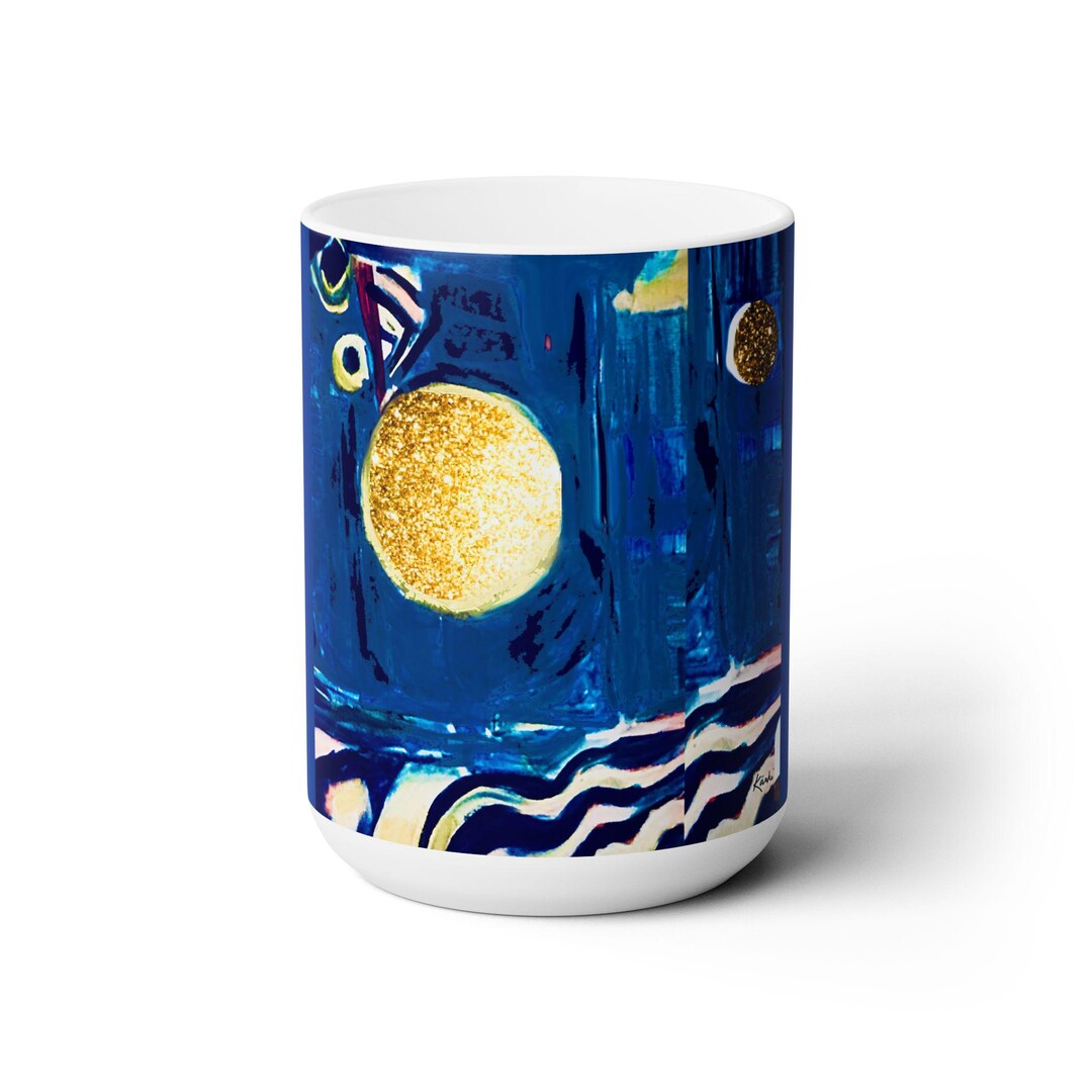 15oz Navy Blue Ceramic Teacup With Vibrant Pop Art Mandala for ...