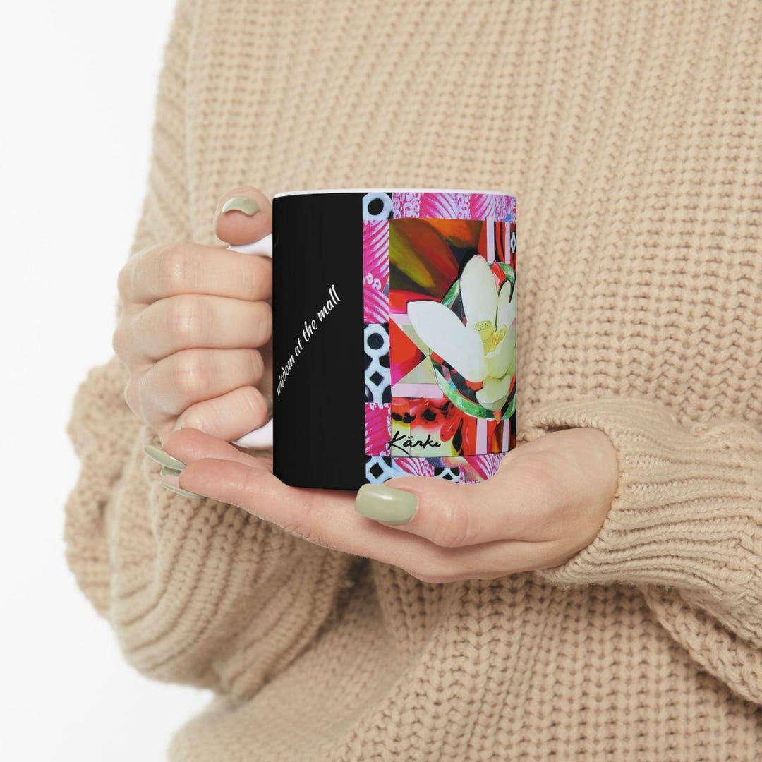 RED Floral Ceramic Mug, Boho Art Style Teacup, Kitchen Decor Gift for ...