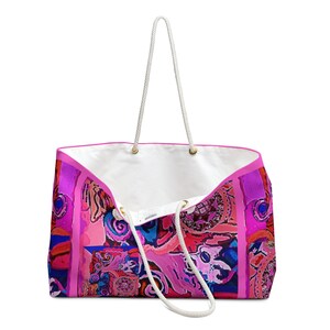 Large Rectangle Tote Bag HOT PINK Print Weekend Travel Tote Eco ...