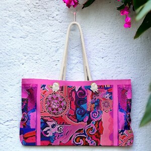Large Rectangle Tote Bag HOT PINK Print Weekend Travel Tote Eco ...