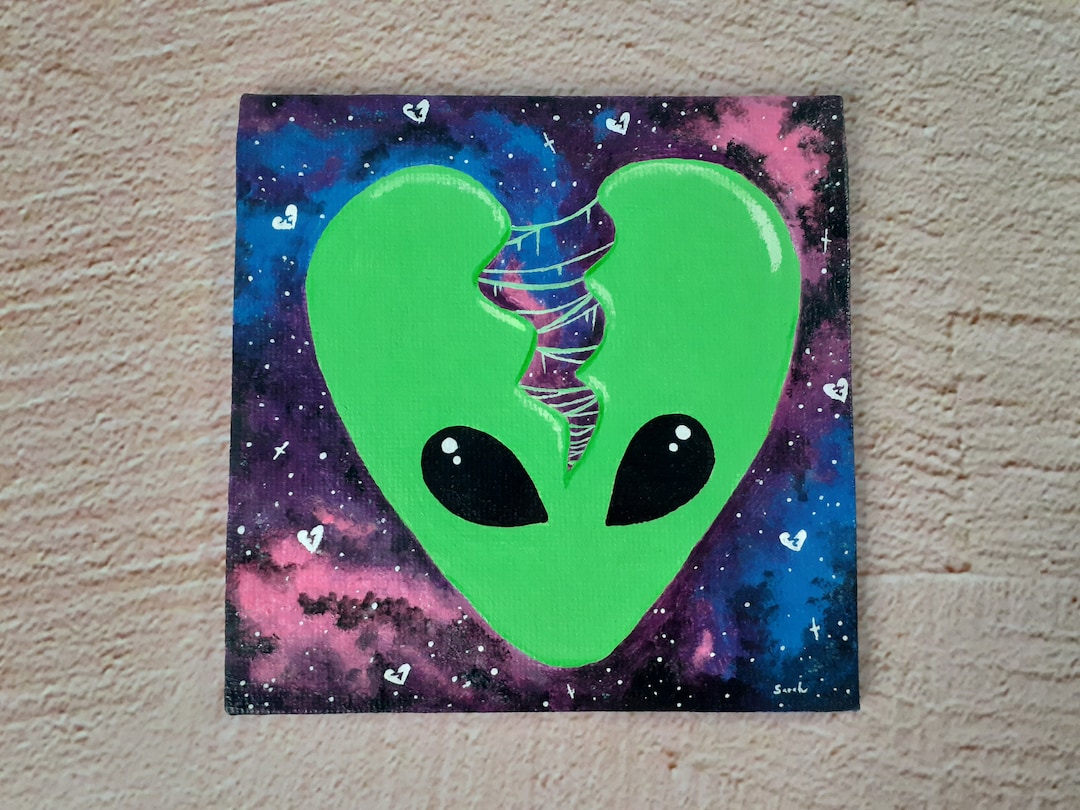 Intergalactic Heartbreak Acrylic Painting, Alien Home Decor, Original ...