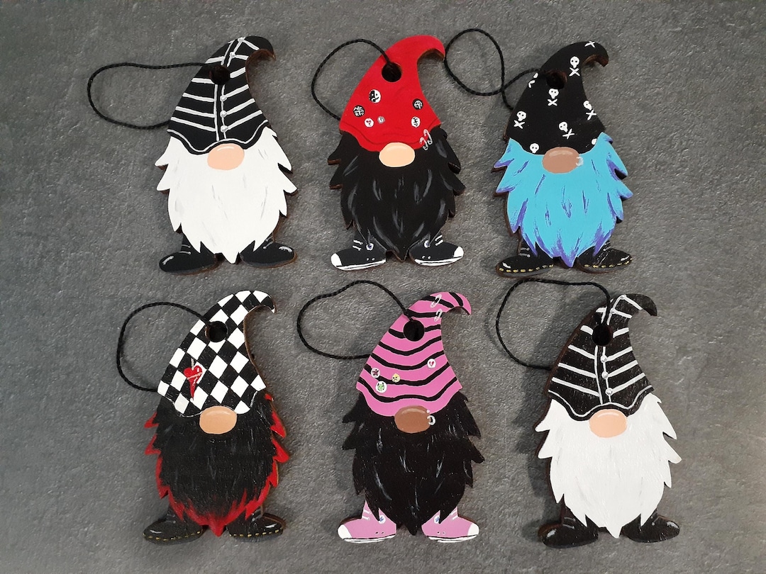Emo Gnome Ornament, Original Hand Painted Wooden Ornament, Rearview ...