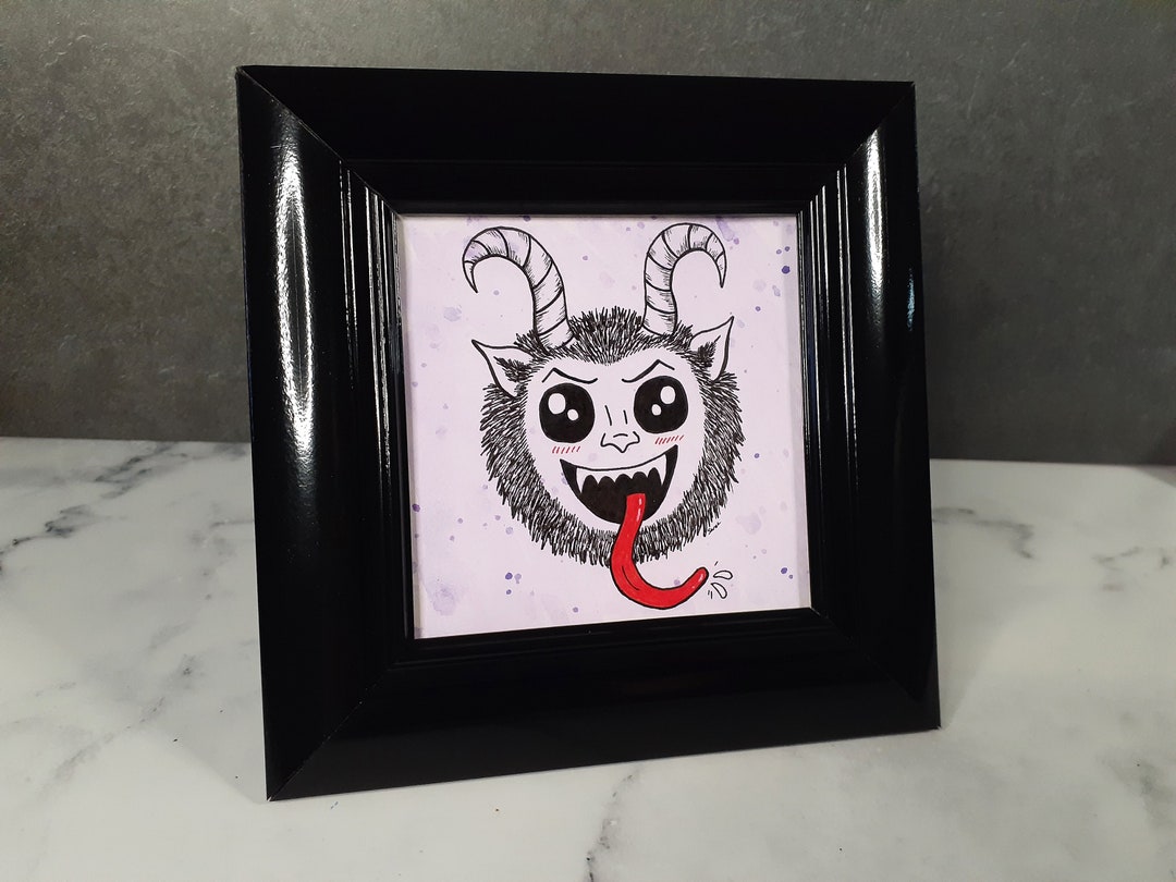 Krampus Cutie Framed Ink Drawing With Purple Watercolor Background ...