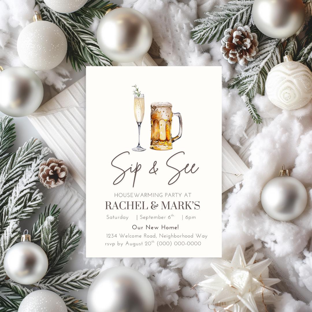 Sip and See Housewarming Invitation Editable Template | Watercolor Beer ...