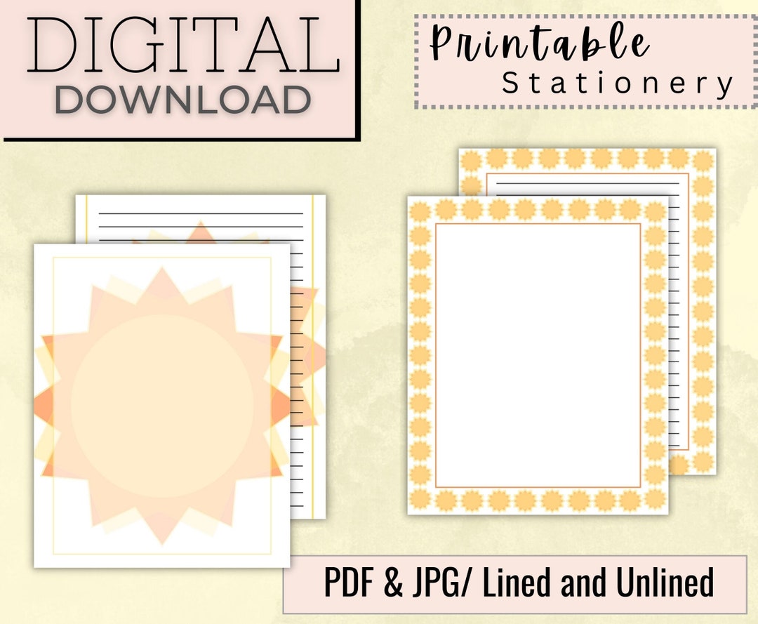 Summer Printable Stationery Sunshine Blank Greeting Card Sunny Digital ...
