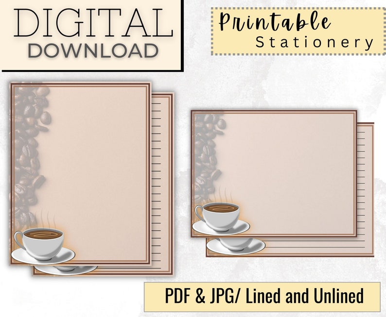 Coffee Cup Printable Stationery / Coffee Bean Digital Writing Paper ...