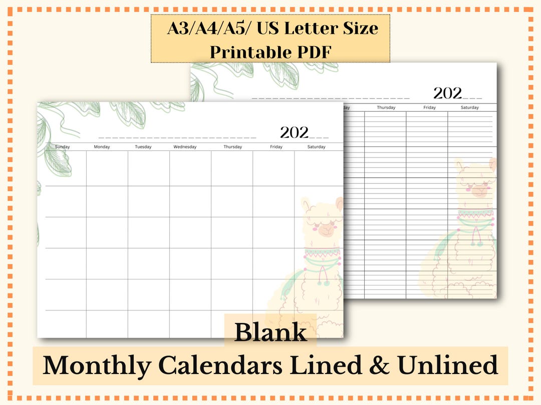 Floral Llama Printable Monthly Calendar, Desk Planner (PDF) - Etsy