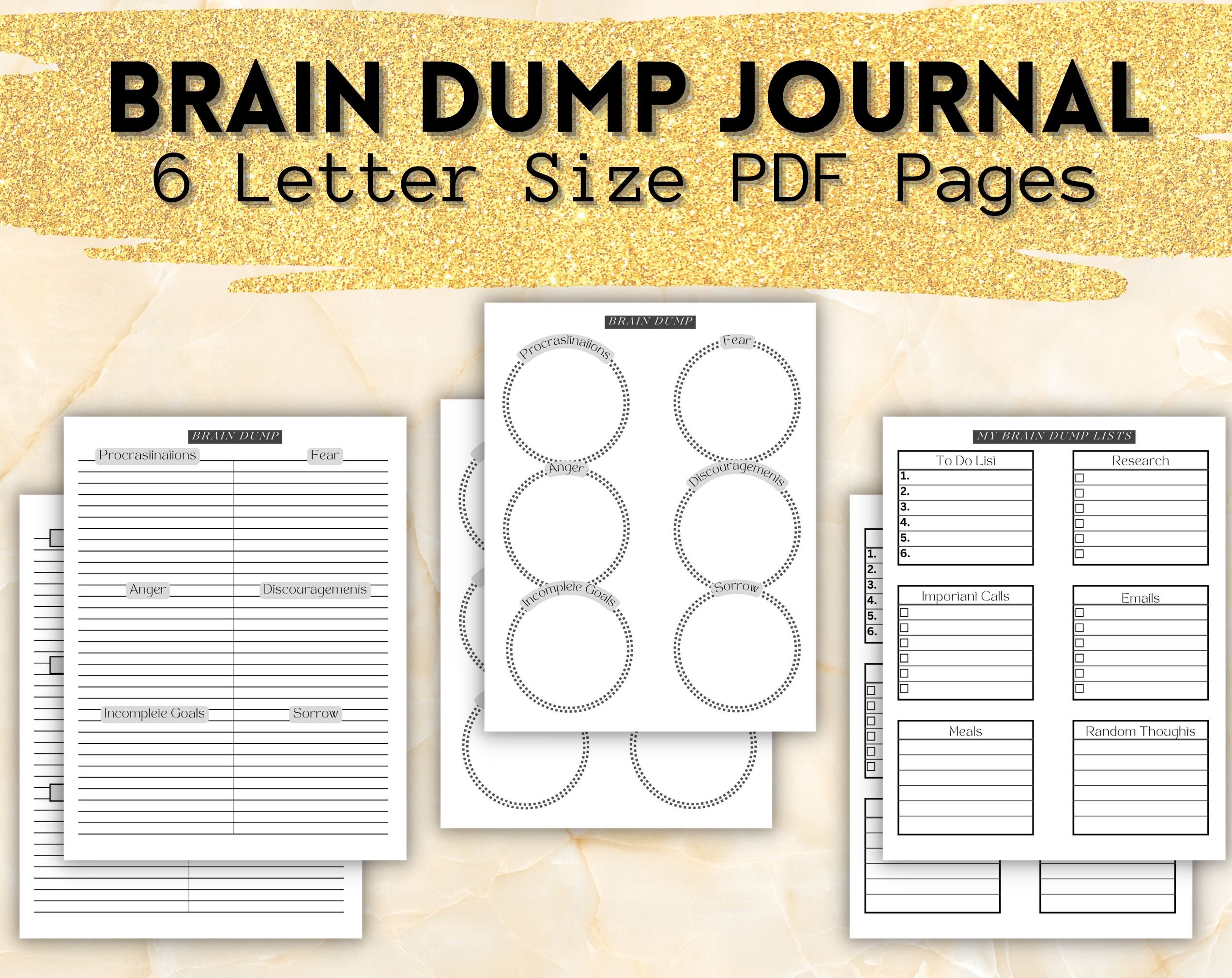 Printable Brain Dump Bundle - 6 Pages | ADHD Thought Organizer | Mind ...