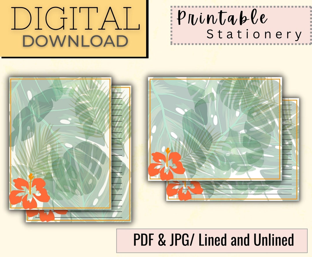 Tropical Printable Stationery / Summer Hibiscus Blank Greeting Cards ...