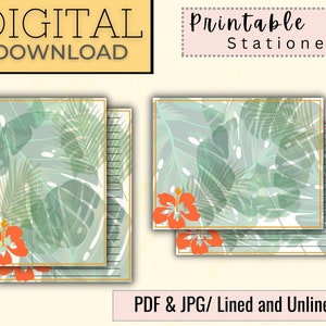 Tropical Printable Stationery / Summer Hibiscus Blank Greeting Cards ...