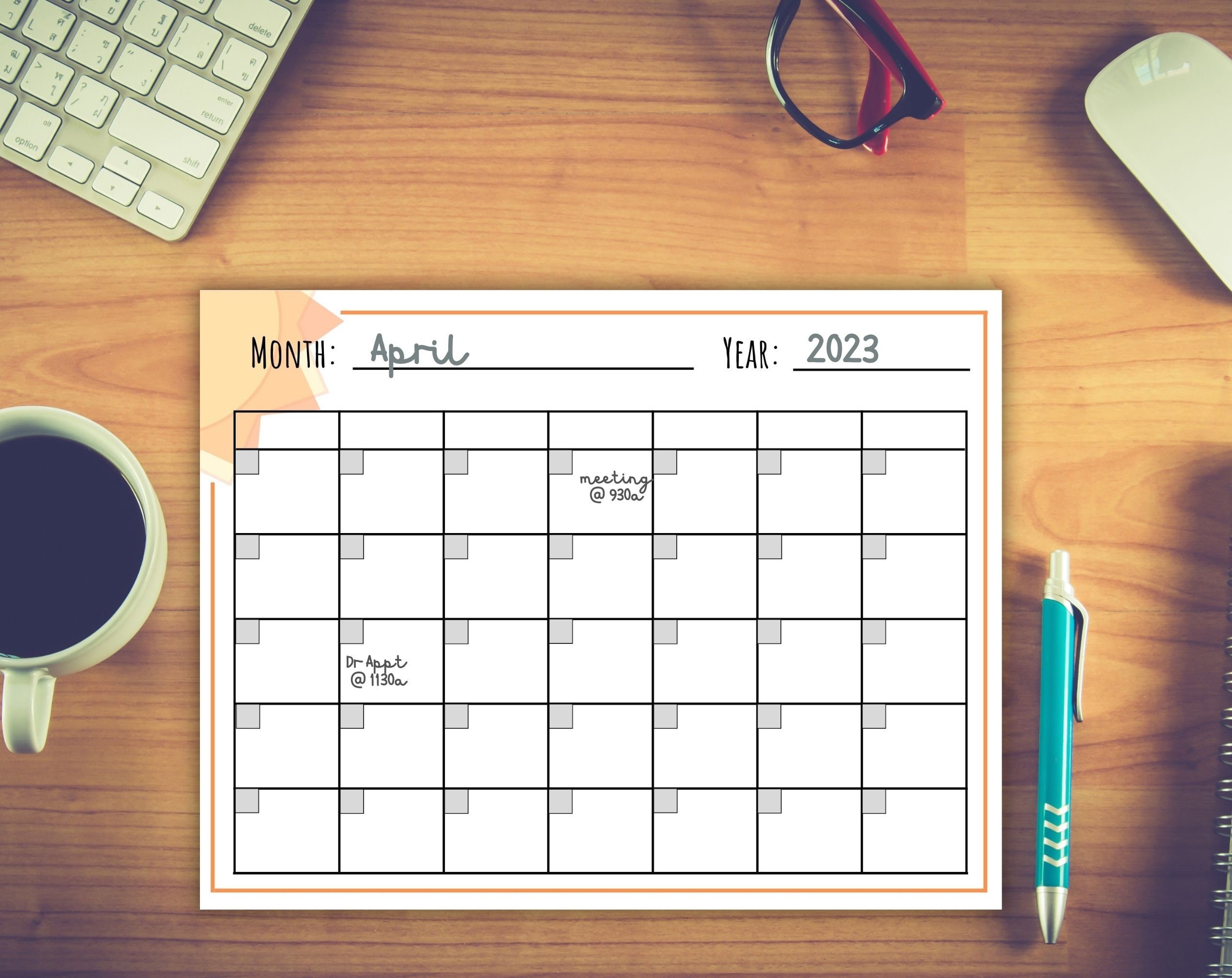 Blank Sun Calendar / Sunshine Monthly Unlined Printable / Minimalist ...