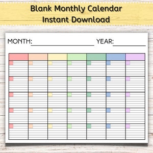 Rainbow Lined Monthly Calendar Printable (A3 A4 A5 & US Letter) - Etsy