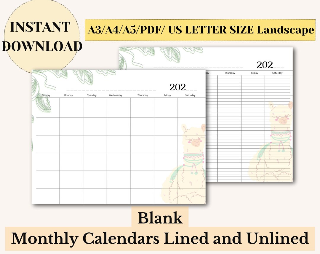 2025 Printable Llama Calendar Floral Wall Calendar Alpaca Monthly Desk ...