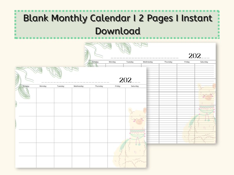 Floral Llama Printable Monthly Calendar, Desk Planner (PDF) - Etsy