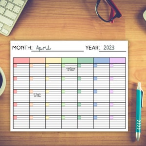 Rainbow Lined Monthly Calendar Printable (A3 A4 A5 & US Letter) - Etsy