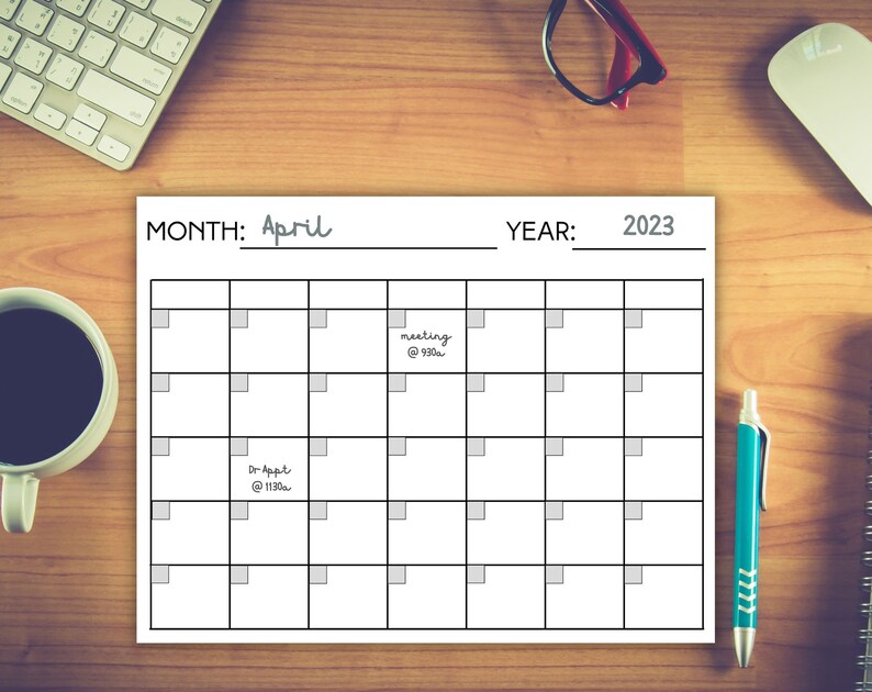 Blank Calendar Printable/ Monthly Blank Calendar Page/ Monthly Planner ...