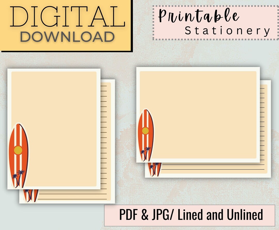 Surfing Printable Stationery Surfboard Summer Journal Pages Sports ...