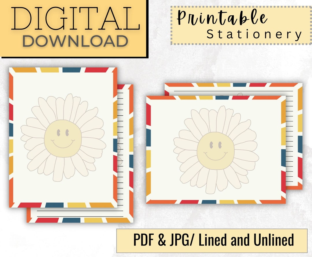 Hippie Printable Stationery / Retro Flowers / Digital Writing Paper ...