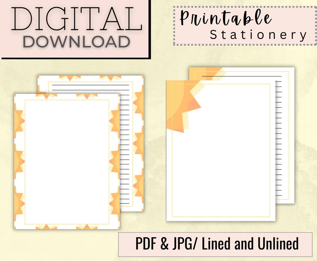 Summer Printable Stationery Sunshine Blank Greeting Card Sunny Digital ...