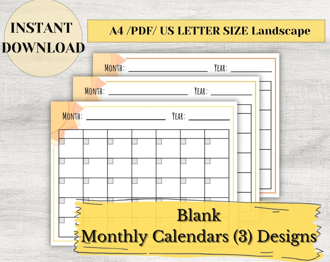 Blank Sun Calendar / Sunshine Monthly Unlined Printable / Minimalist ...