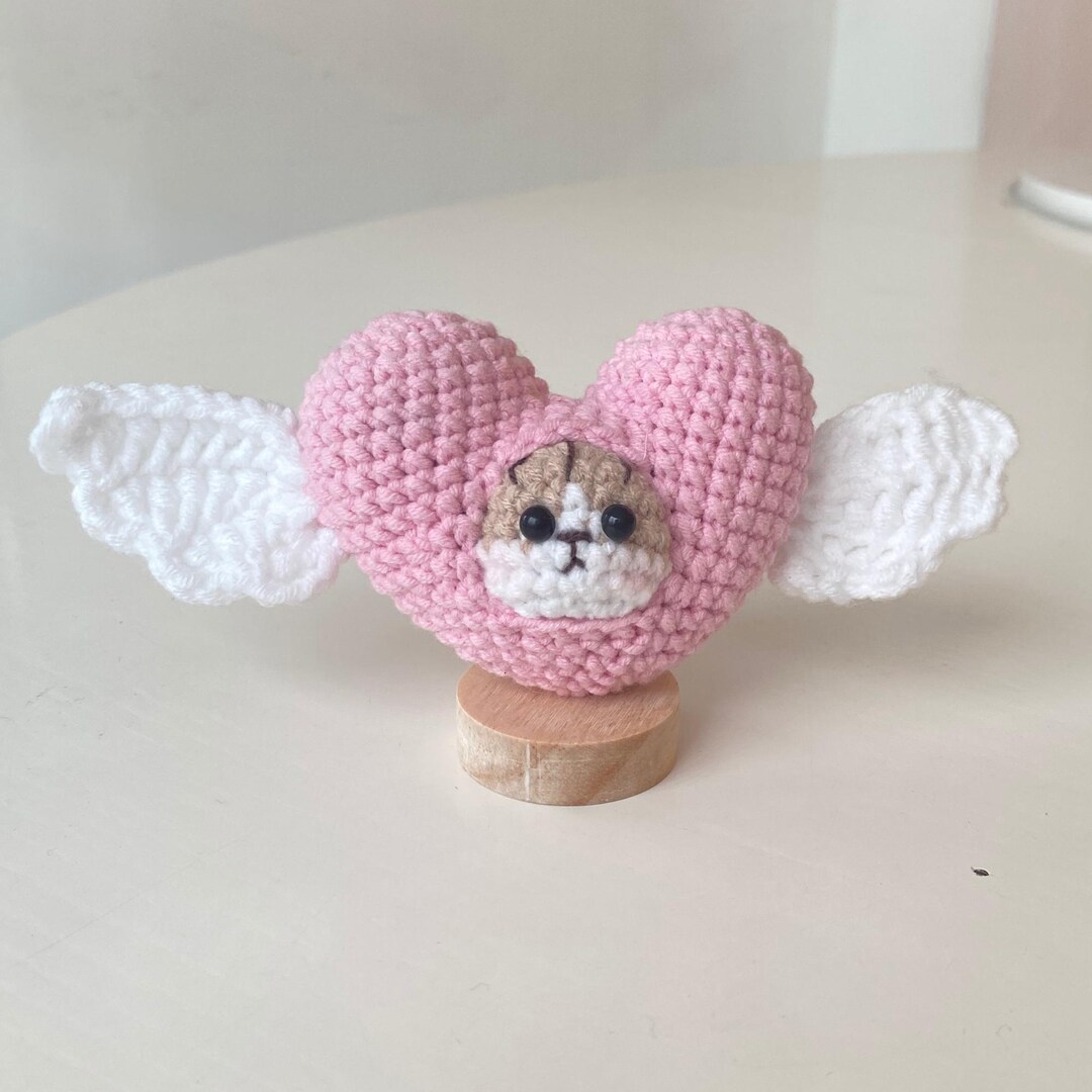 Crochet Heart Cat, Crochet Heat Kitty Keychain, Amigurumi Cat Heat ...