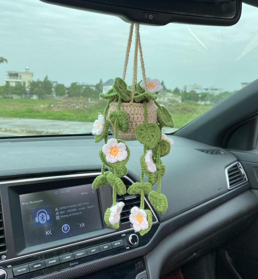 Crochet Daisy Plant Car Hanging, Car Diffuser Hanging, Crochet ...