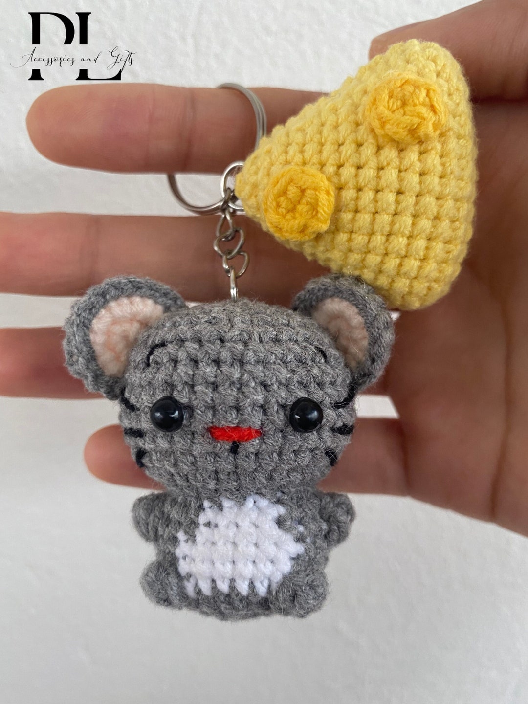 Crochet Mouse With Cheese Keychain, Amigurumi Mouse, Crochet Baby Rat ...