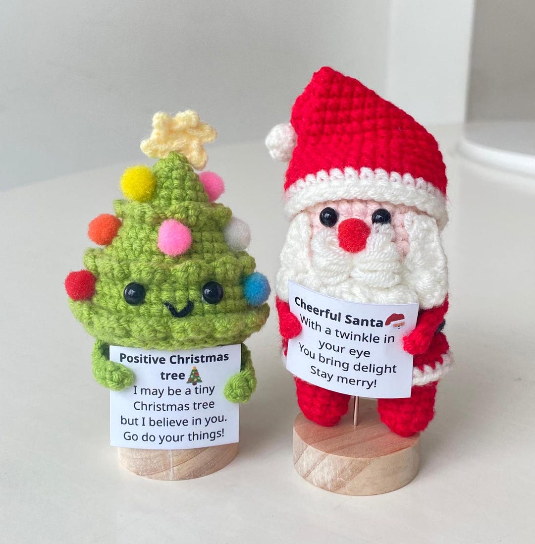 2PCS Crochet Emotional Support Santa/christmas Tree, Positive Santa ...