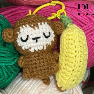 Crochet Monkey With Banana Keychain, Amigurumi Monkey, Crochet Baby ...