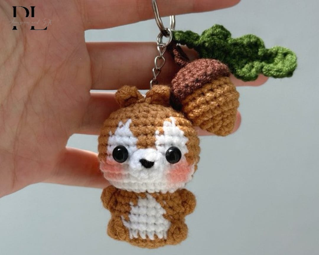 Crochet Squirrel With Acorn Keychain, Amigurumi Squirrel, Baby Squirrel ...