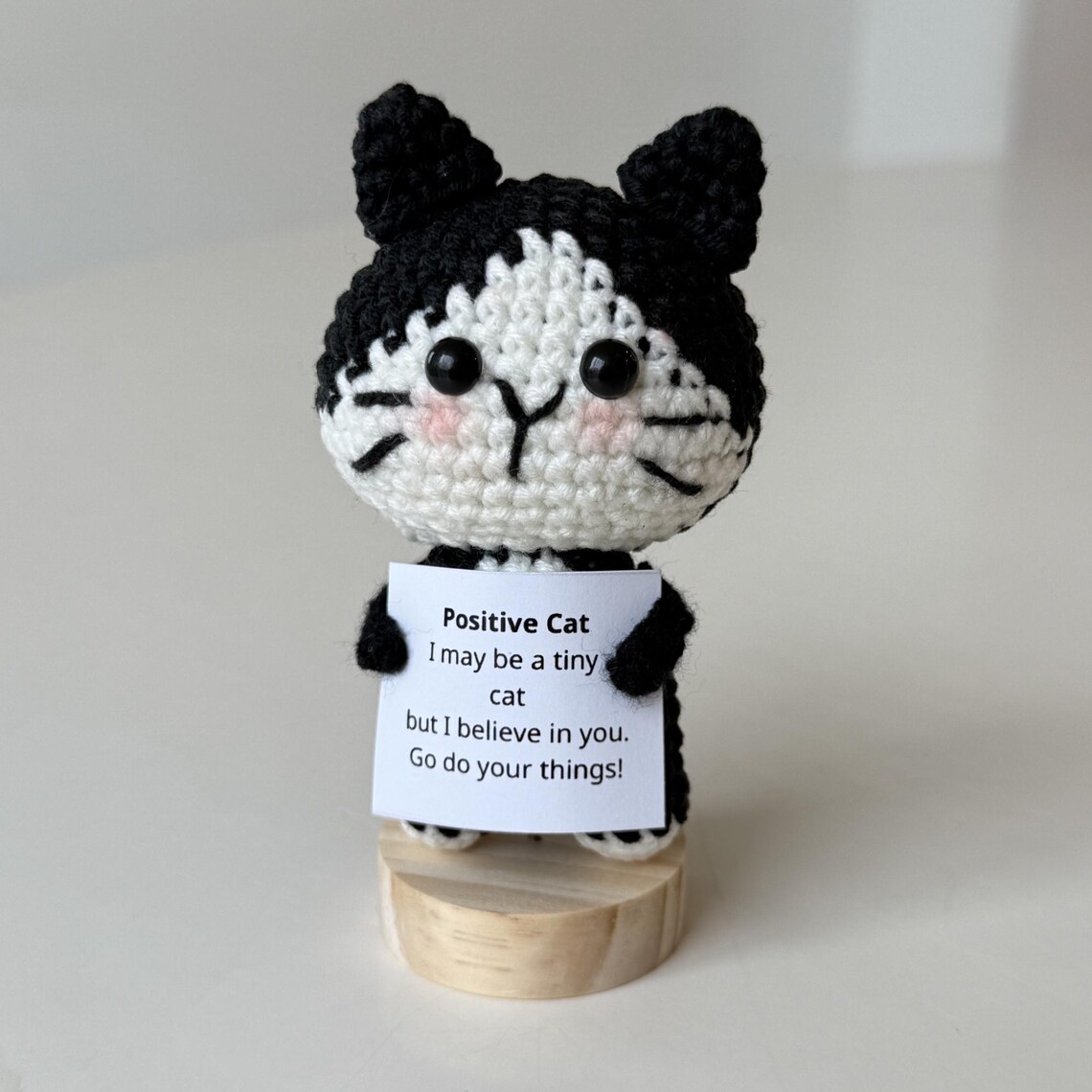 Crochet Cat Positive With Desk Decorations, Supportive Tuxedo Cat Plush ...
