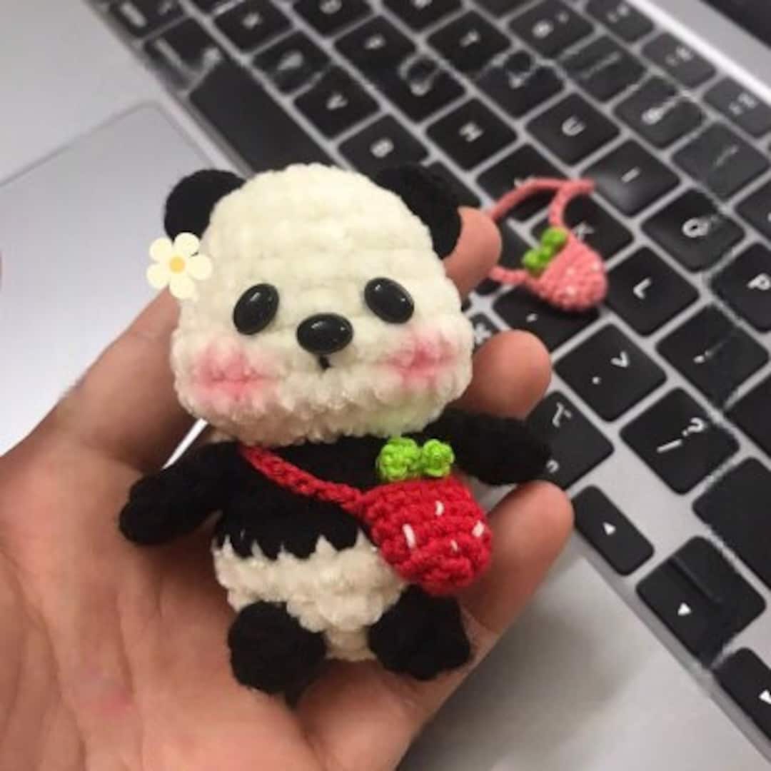 Handmade Panda With Hat Crochet Keychain, Amigurumi Panda, Crochet ...